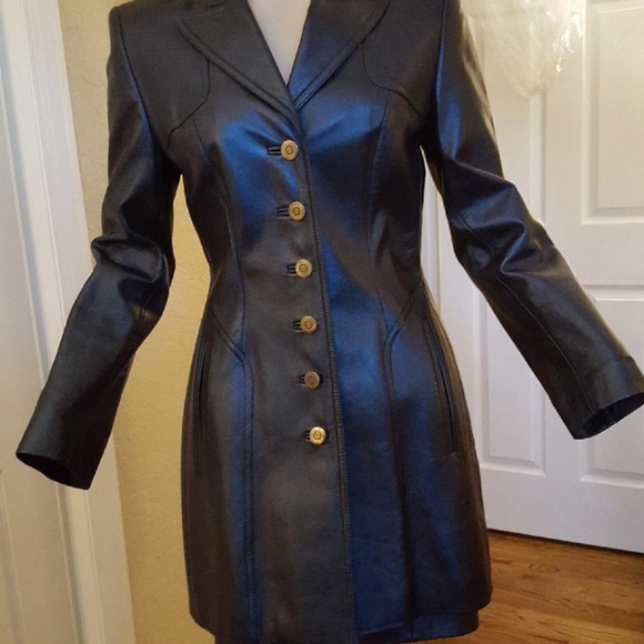 Escada | Jackets & Coats | Escada Blue Metallic Leather Jacket Dress ...